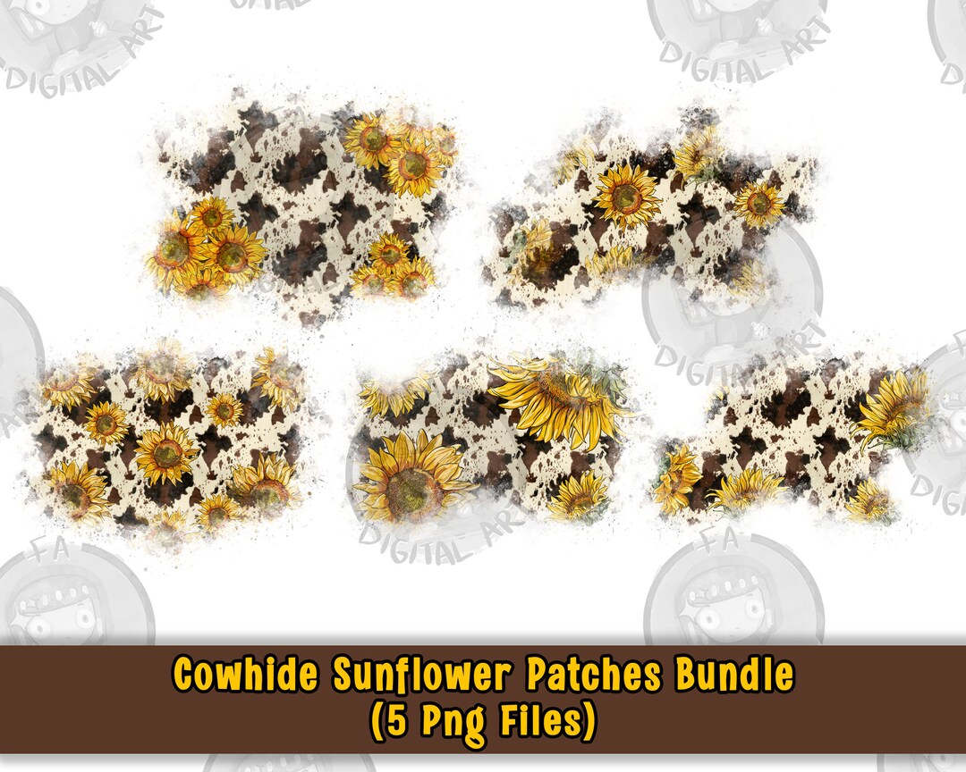 Cowhide and Sunflowers Png Sublimation Design Patches Bundle, Patches Bundle Png, Western ...