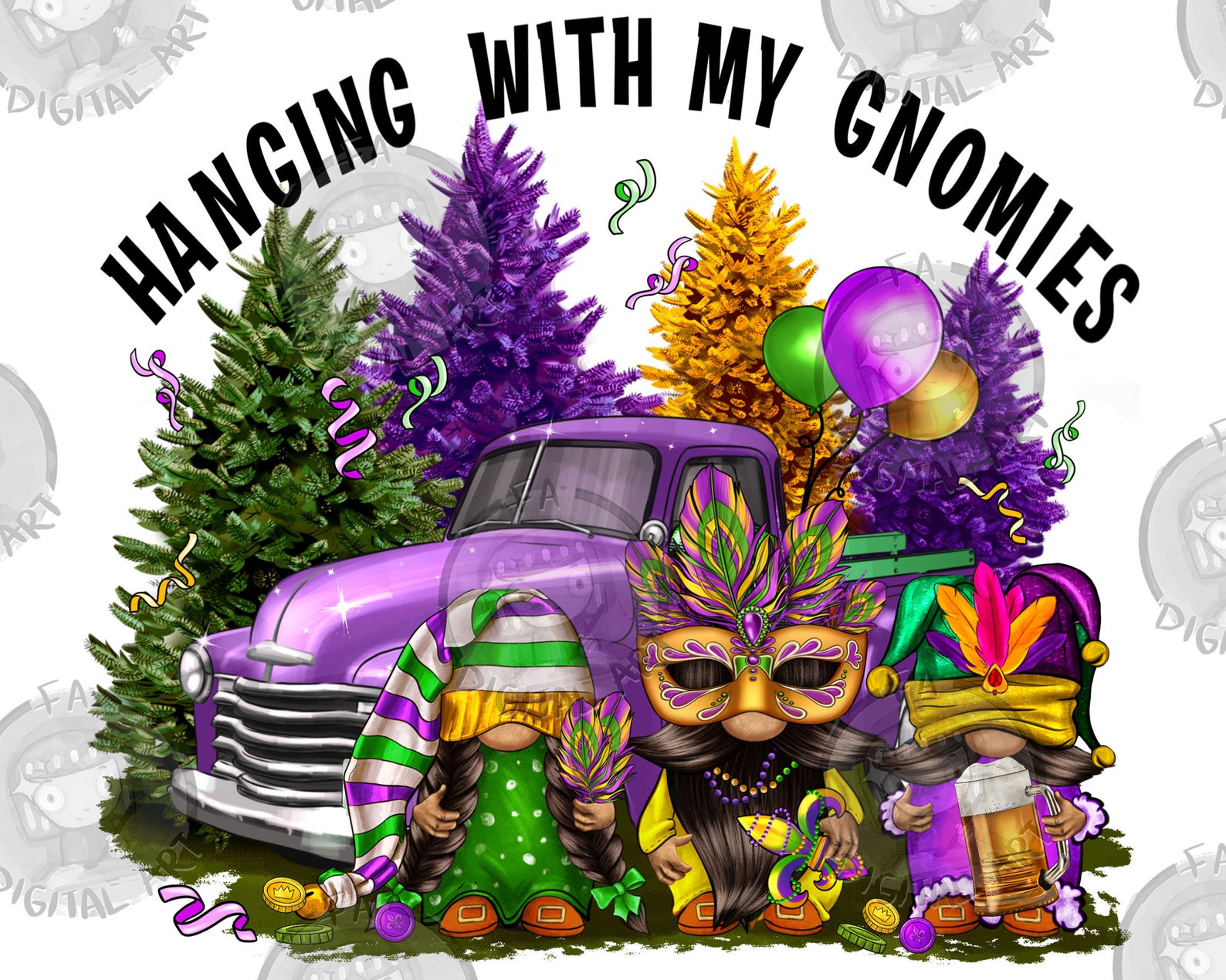 Mardi Gras Hanging With My Gnomies Png Sublimation Design - Etsy
