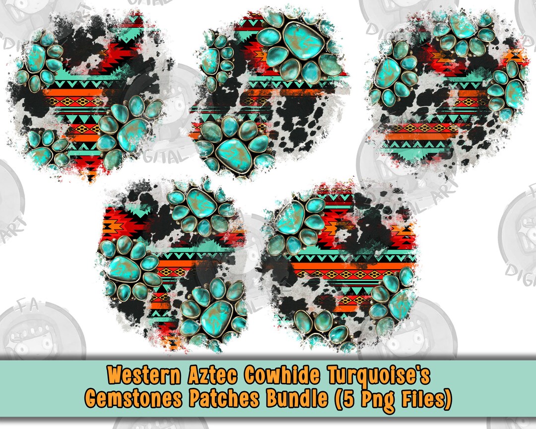 Western Aztec Cowhide Gemstones Patches Bundle Png Sublimation Design ...