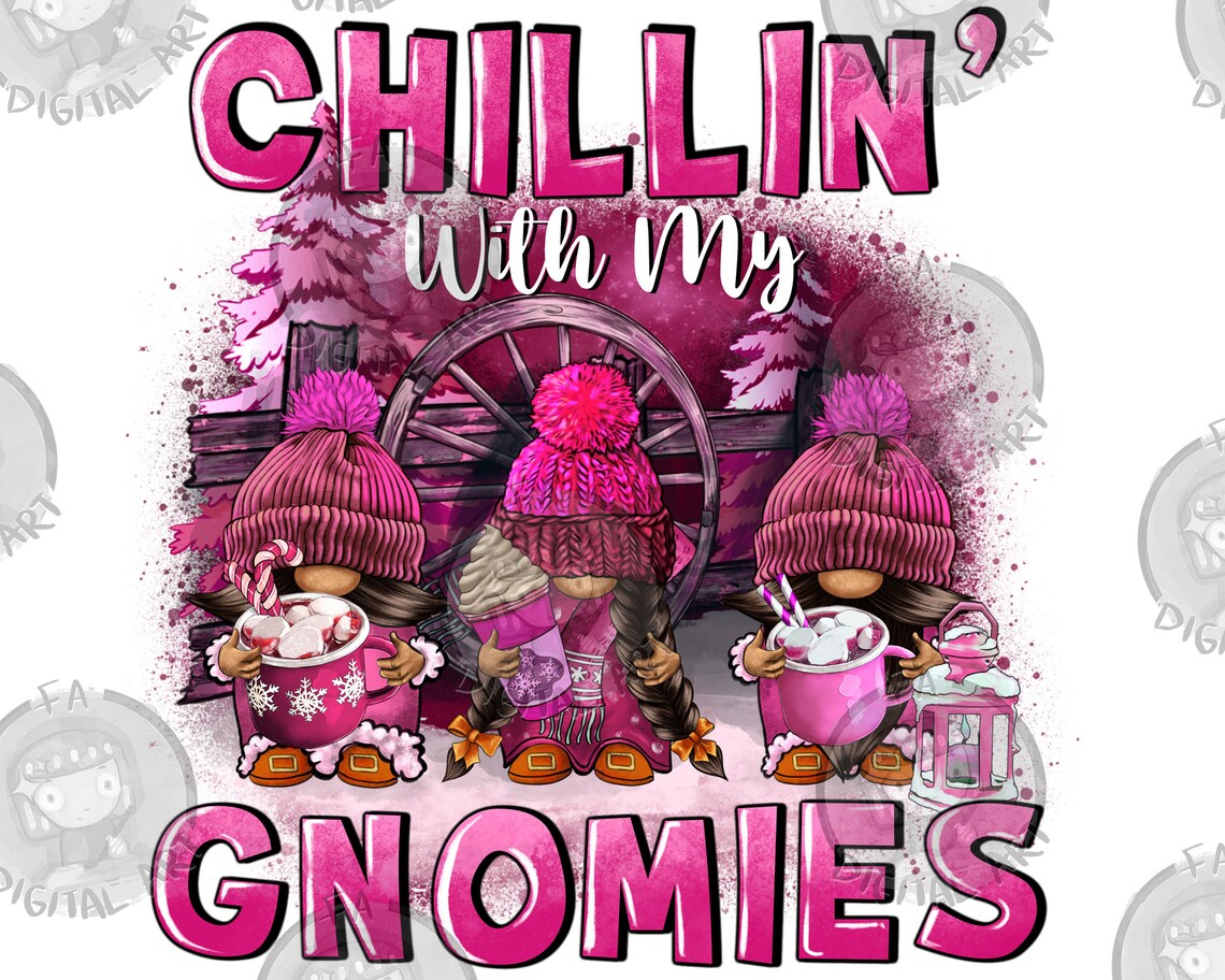 Pink Chilling With My Gnomies Png Sublimation Design Download - Etsy
