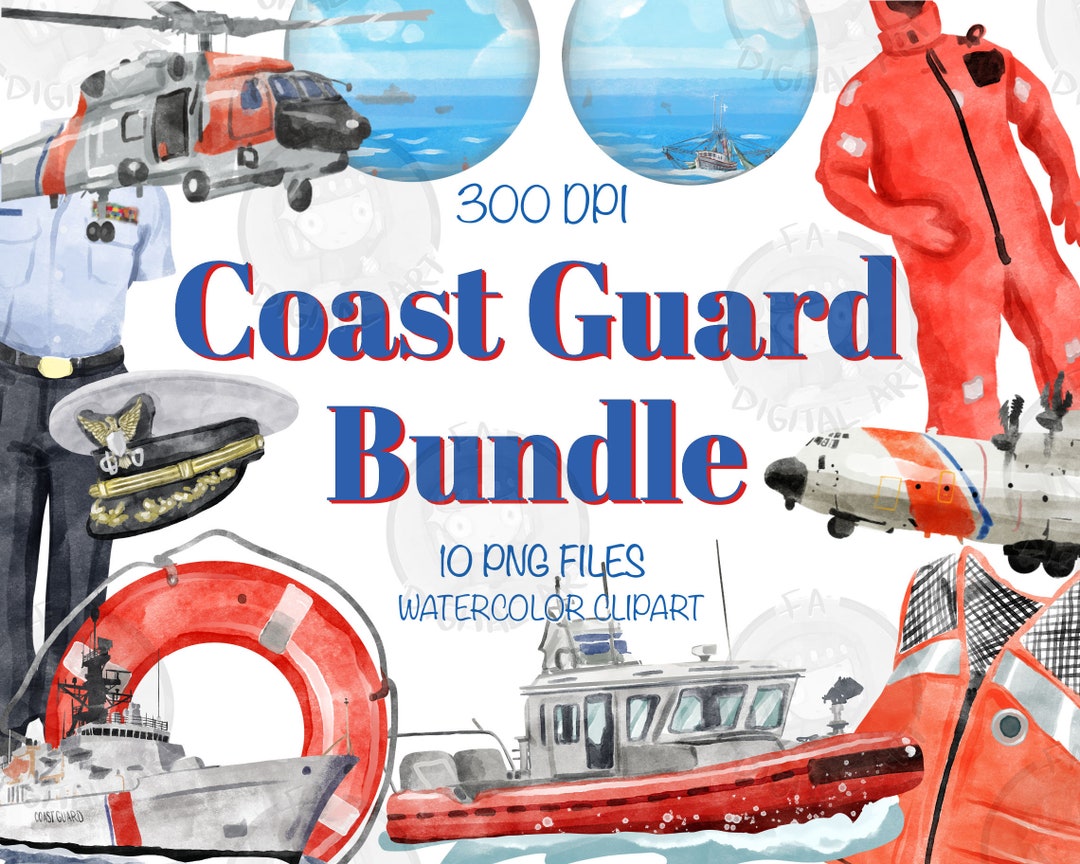 Coast Guard Png Bundle for Creators, Watercolor Coast Guard Clipart ...