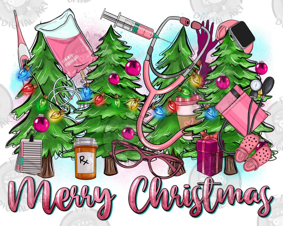 Merry Christmas Nurse Trees Png Sublimation Design, Nurse Life Clipart ...