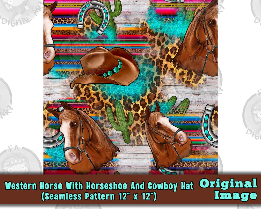 Western Horse With Horseshoe and Cowboy Hat Seamless Pattern Png ...