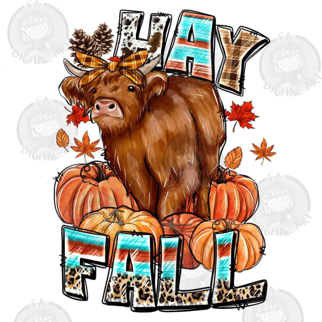 Hay Fall Png Sublimation Design Download, Hello Fall Png, Fall Cow Png ...