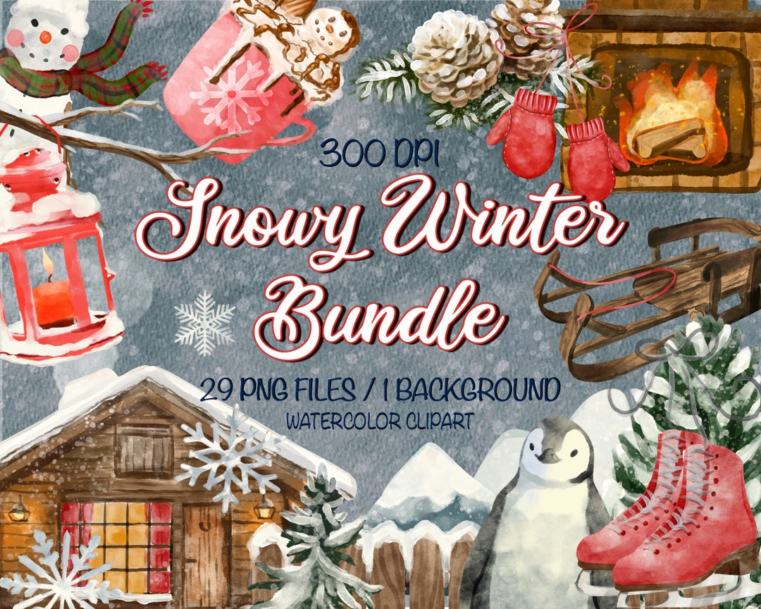 Snowy Winter Png Design Bundle,snowy Winter Png,watercolor Winter ...