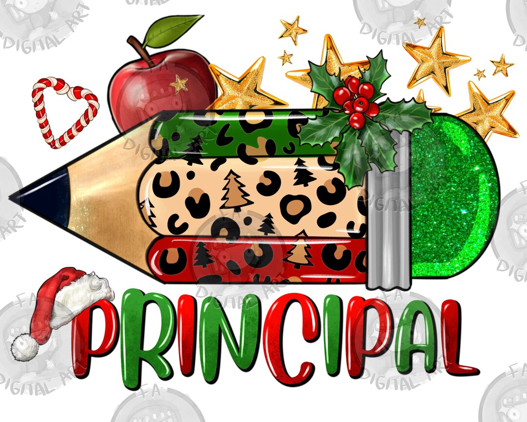 Christmas Principal Pencil Png Sublimation Design Download, Christmas ...