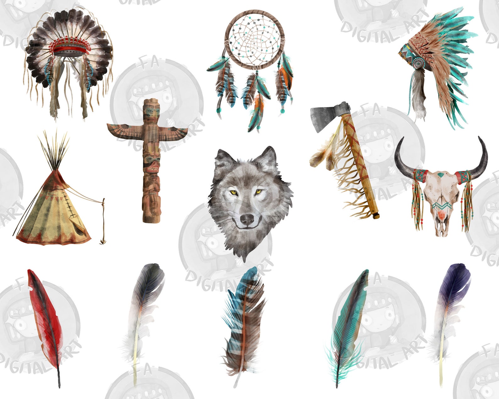 Indigenous Png Bundle for Creators Watercolor Western - Etsy