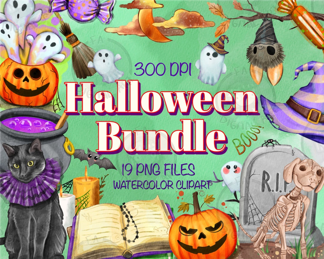 Halloween Png Bundle for Creators, Watercolor Halloween Clipart ...