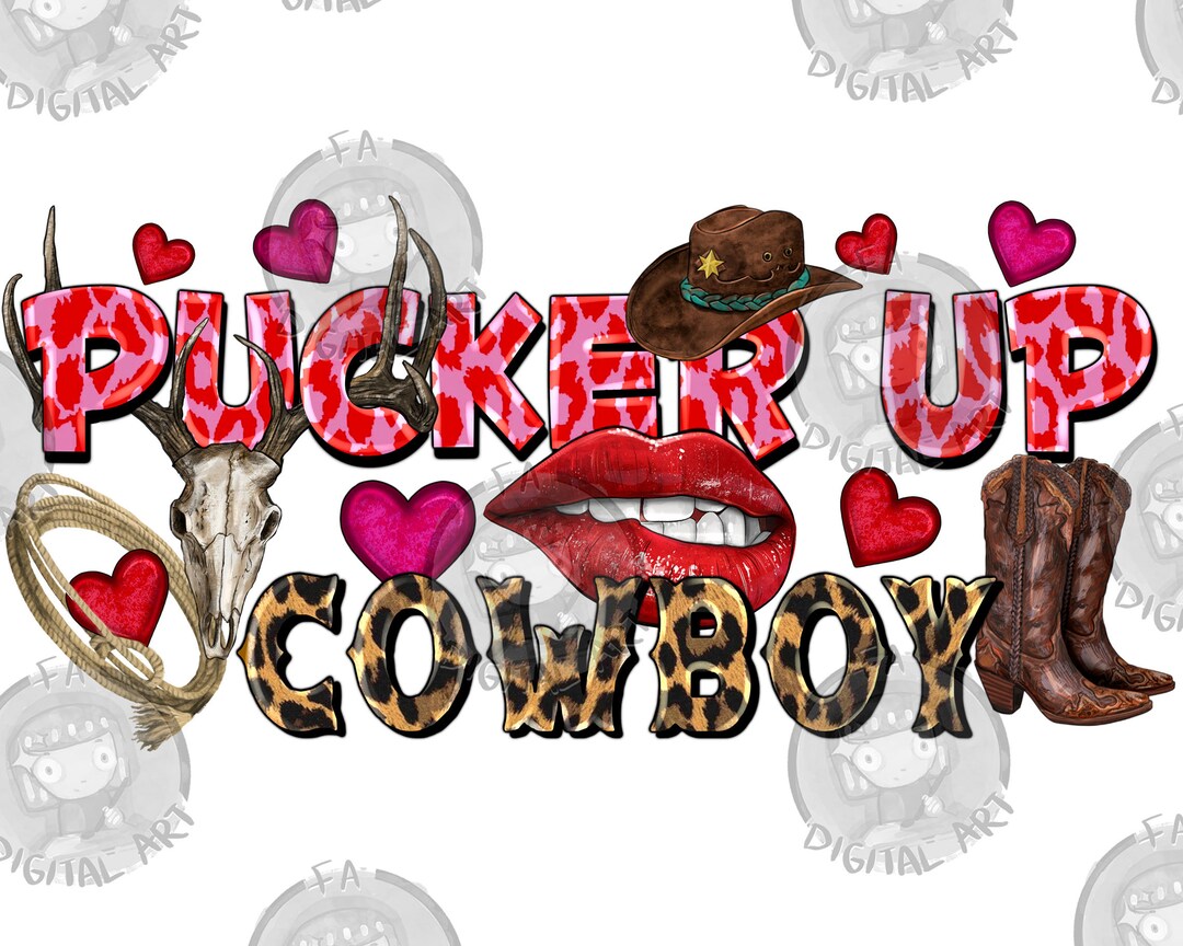 Pucker up Cowboy Png Sublimation Design Download, Western Valentines ...
