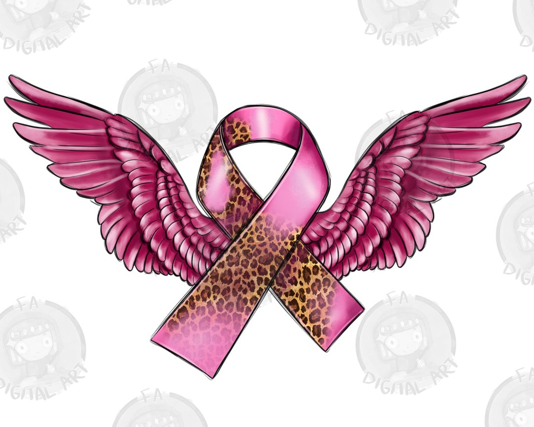 Cancer Ribbon With Angel Wings Png Sublimation Design Download, Breast ...