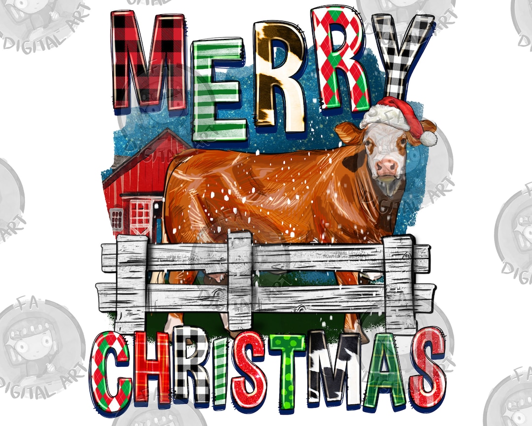 Merry Christmas Simmental Cow Png Sublimation Design, Merry Christmas ...