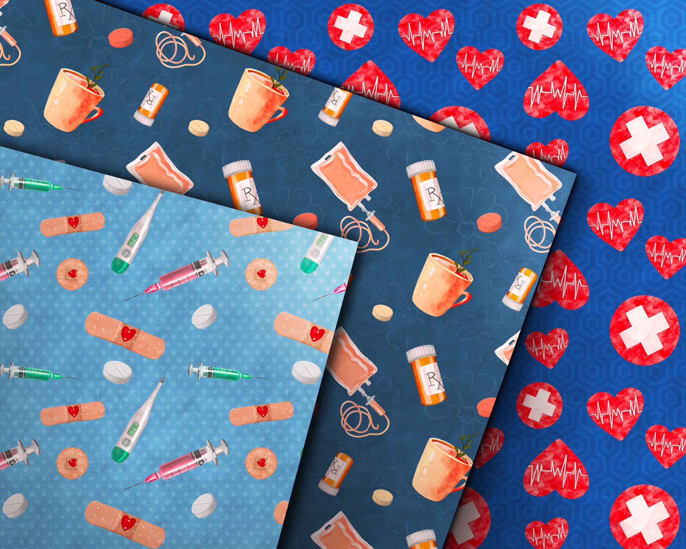 Watercolor Medical Life Seamless Pattern Bundle Png Medical - Etsy