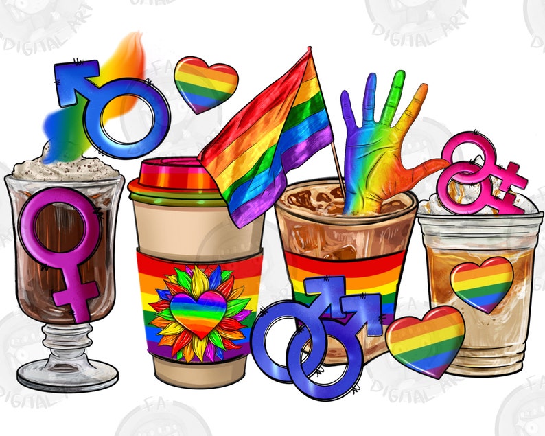 LGBTQ Coffee Cups Png Sublimation Design Download LGBTQ - Etsy