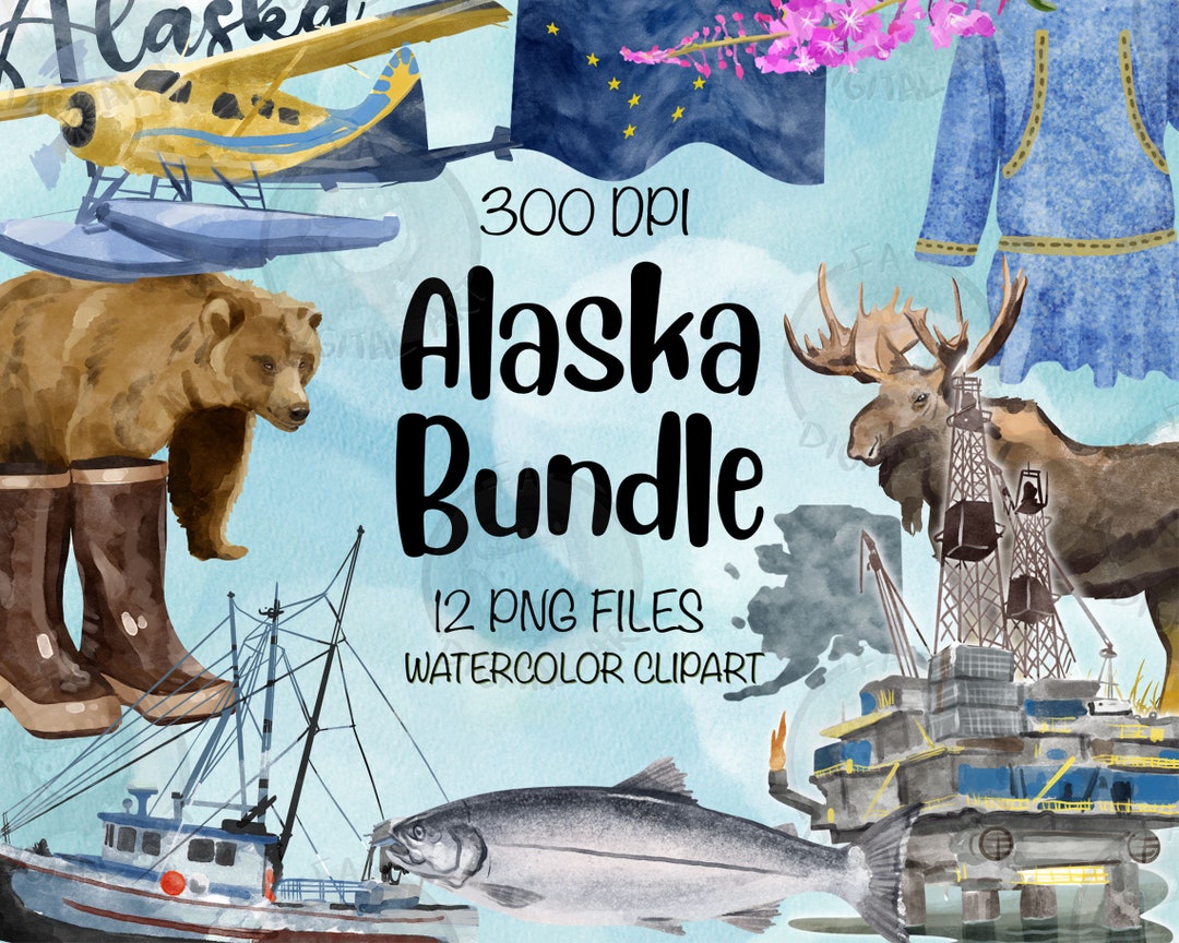 Alaska Png Bundle for Creators, Watercolor Alaska Clipart, Alaska ...