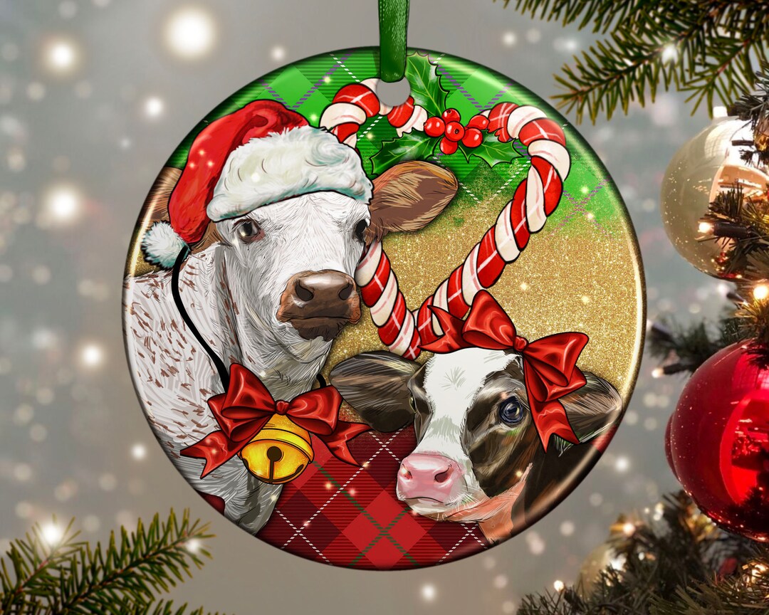 Christmas Cow Calves With Candy Cane Ornament Png Sublimation Design ...