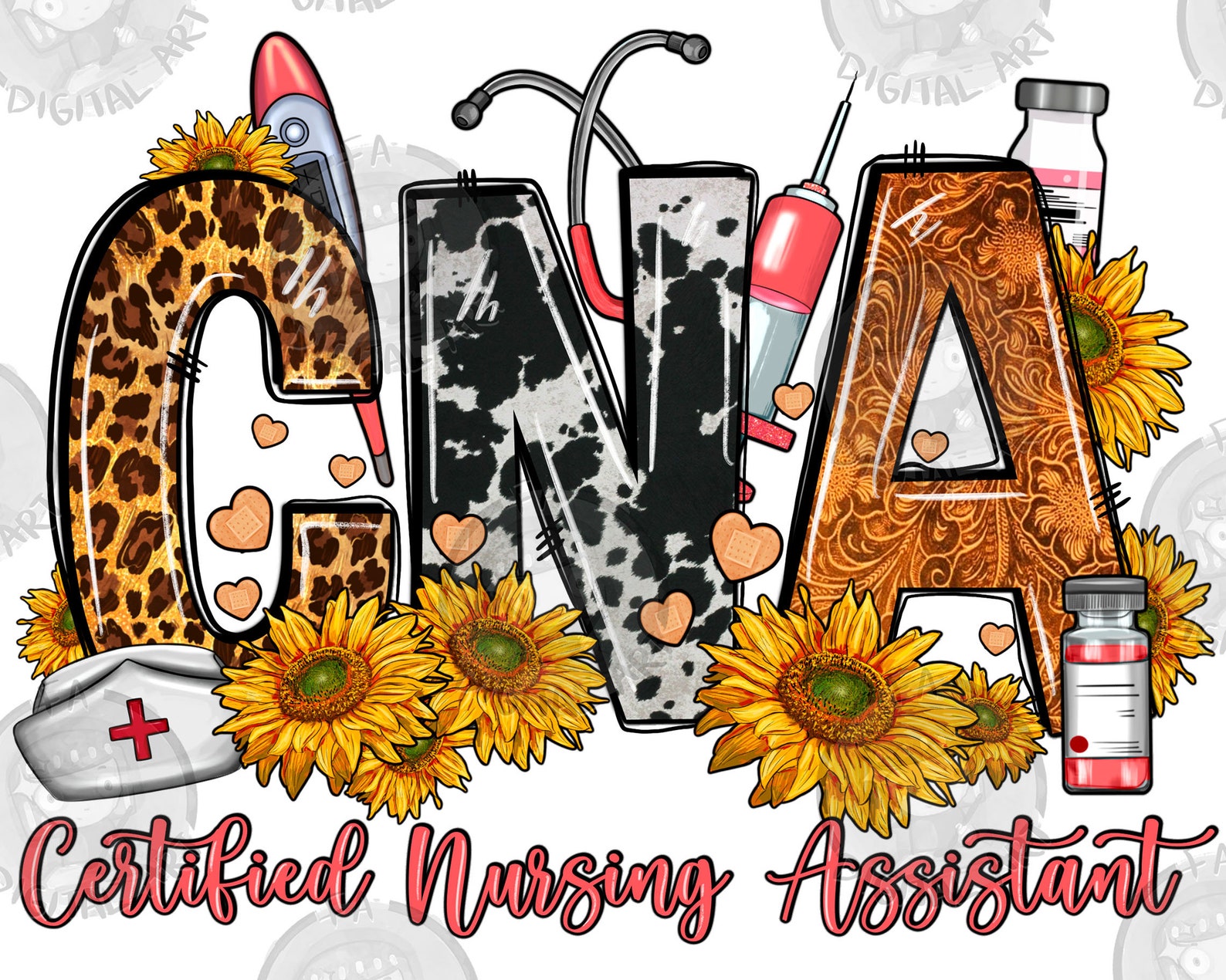 Cna Certified Nursing Assistant Png Sublimation Design - Etsy