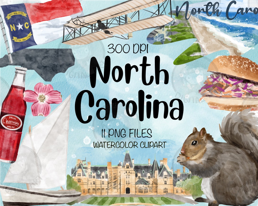 North Carolina Png Bundle for Creators, Watercolor North Carolina ...