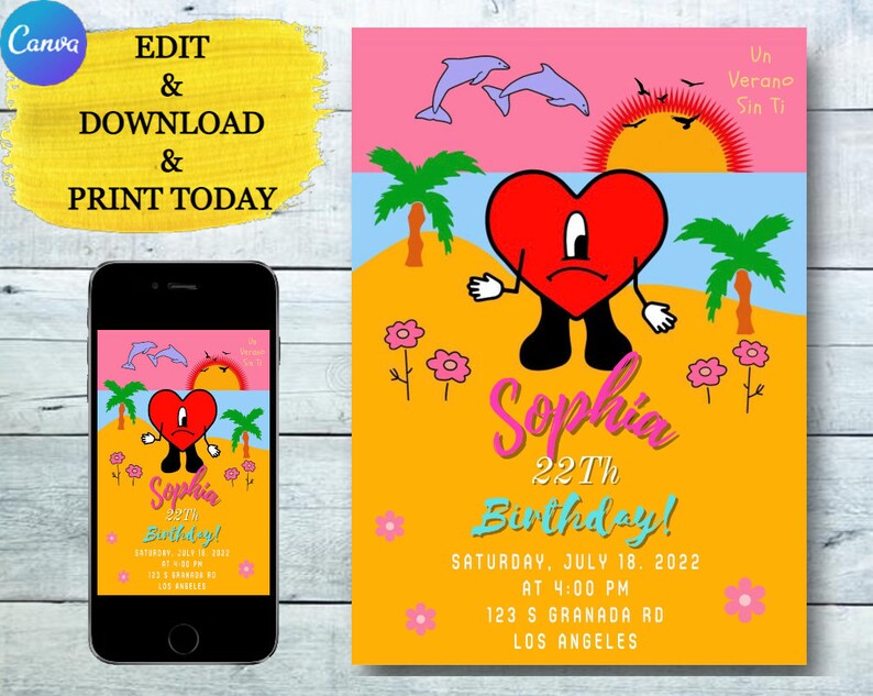 Bad Bunny Birthday Party Invitation Un Verano Sin Ti Etsy