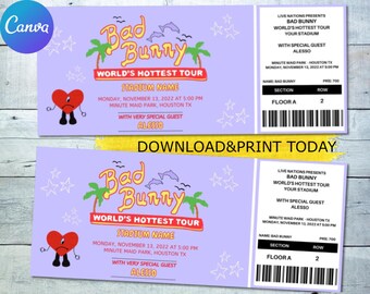 Bad Bunny Concert Ticket Template - Etsy