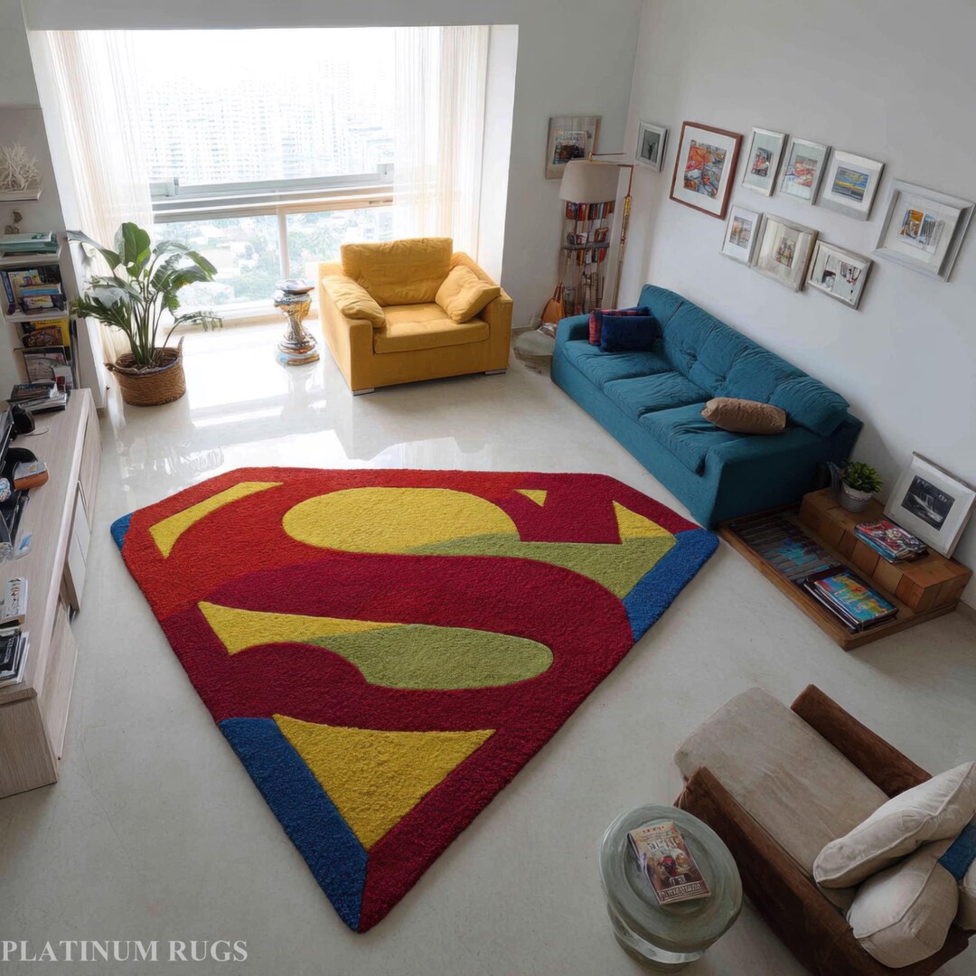 Superman Logo Rug Handmade Tufted Superhero Carpet, DC Comics Area Rug ...