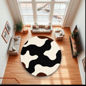 Cow Print Round Rug – Modern Western Aesthetic Rug, Made With 100% New ...
