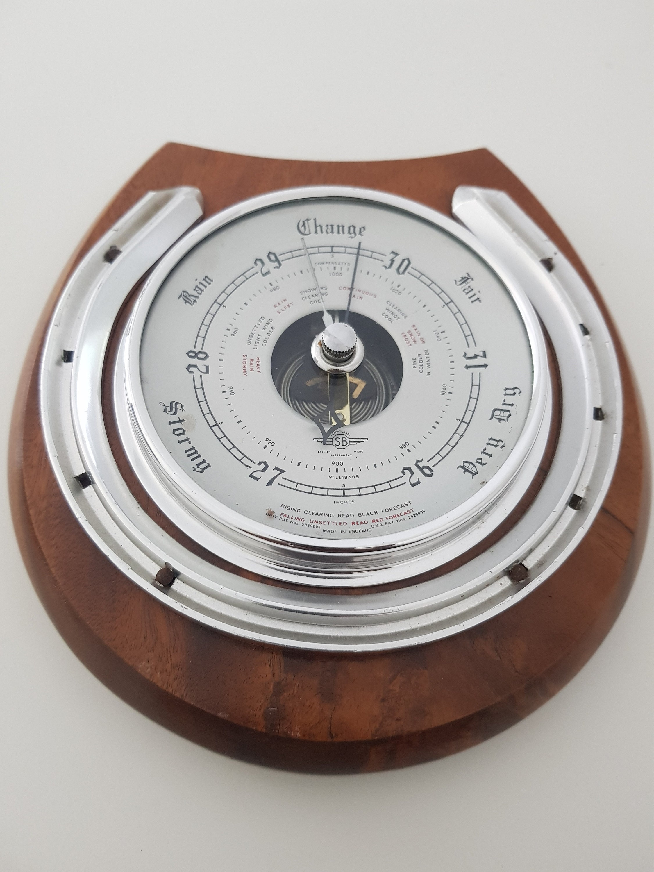 Vintage Wall Aneroid Barometer, Horseshoe Shaped Oak Wood Base, Home ...
