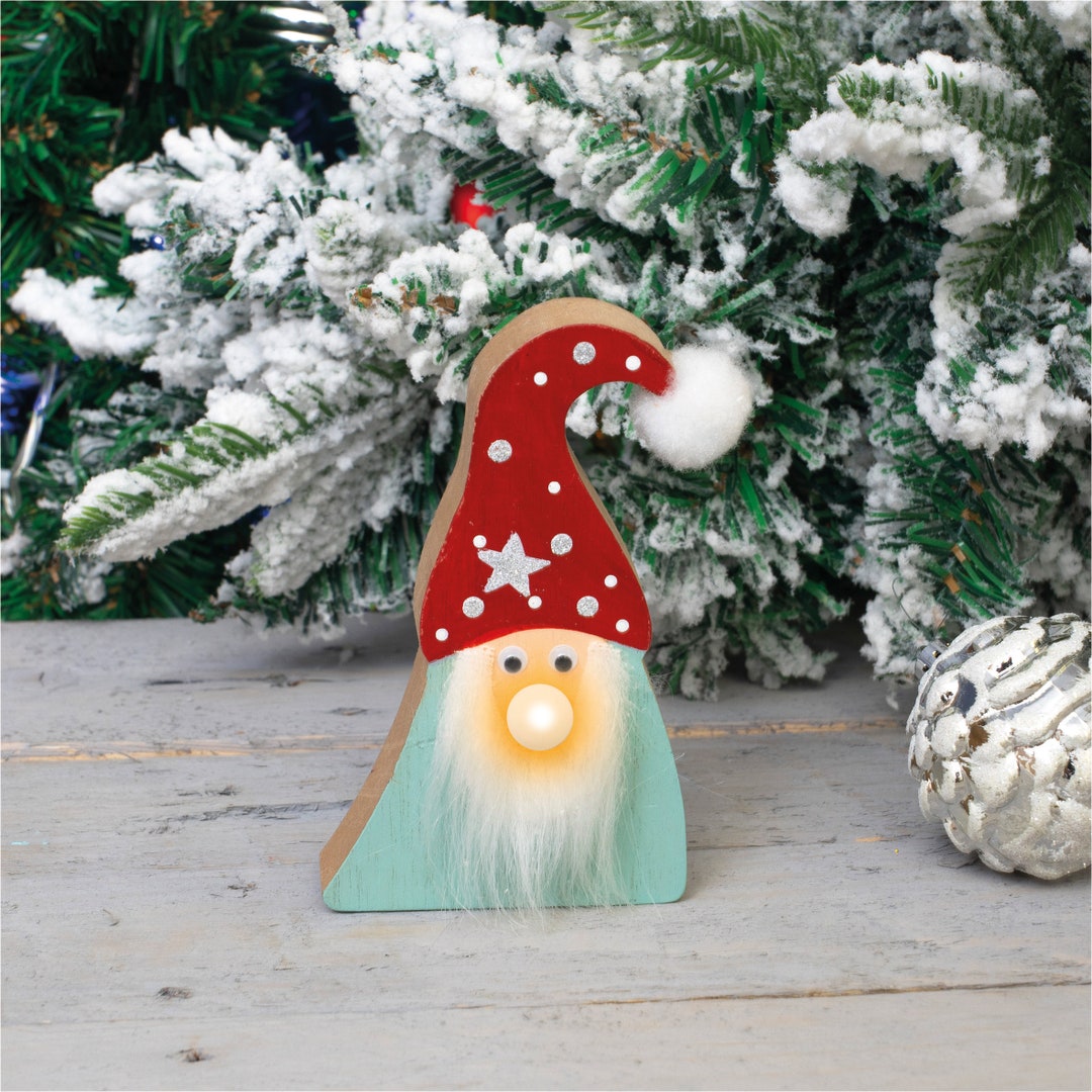 Wooden Light up Nose Santa Gonk Decoration Ornament Home Christmas Xmas ...