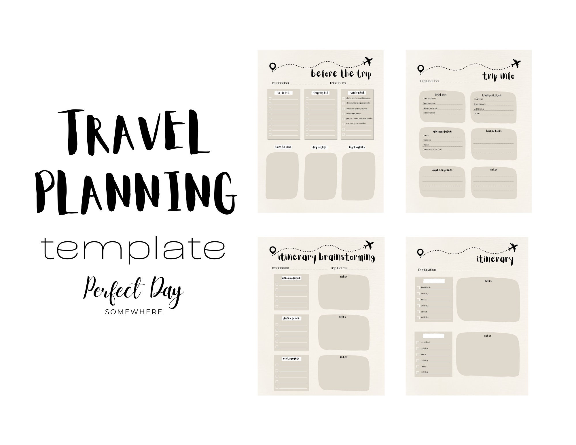 Travel Itinerary Template Printable PDF, Travel Planner Template ...