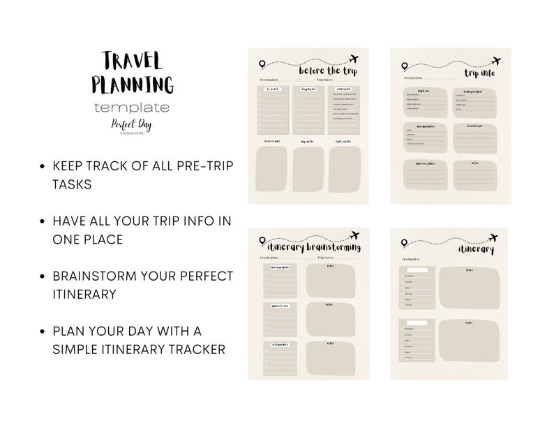 Travel Itinerary Template Printable PDF, Travel Planner Template ...
