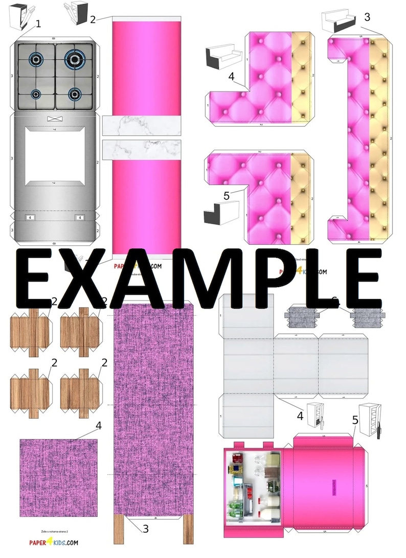 Printable Fridge Furniture Paper-cut, Digital PDF Download for Dolls 1/ ...
