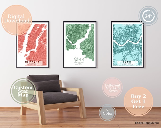 Custom City Map, City Map Poster, Custom Map Prints, Personalized Gift ...