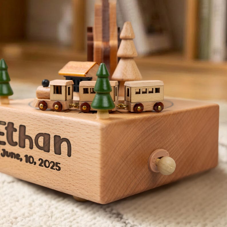 4 Style Personalized Moving Train Music Box, Baby Shower Gift, Custom ...