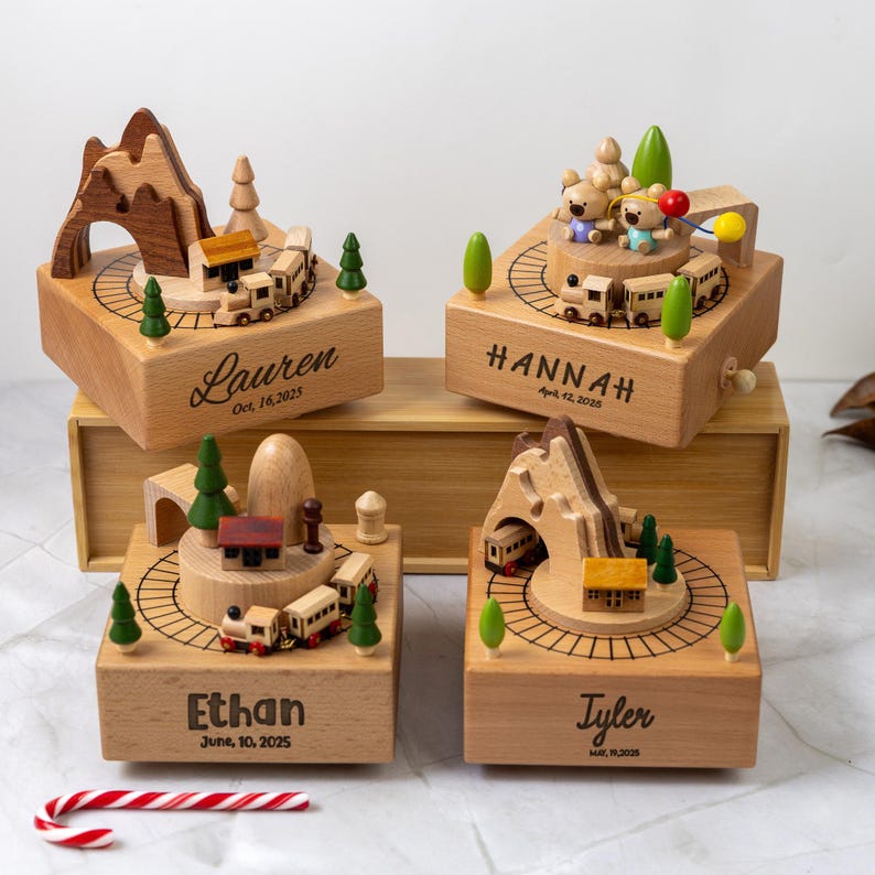 4 Style Personalized Moving Train Music Box, Baby Shower Gift, Custom ...