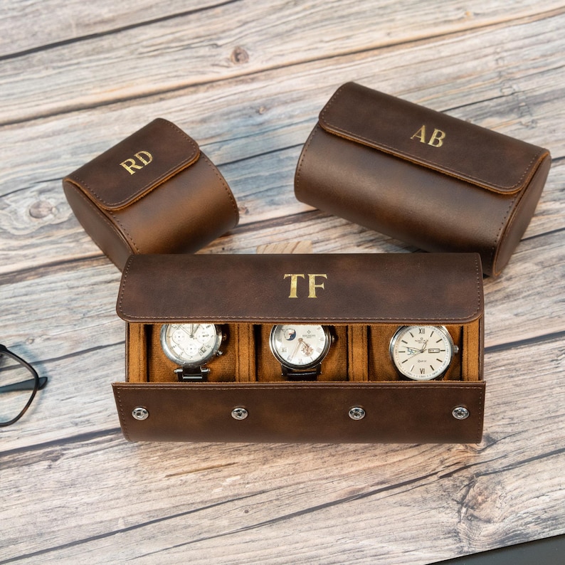 Personalized Leather Watch Case, Travel Watch Roll, Watch Roll for 3 ...