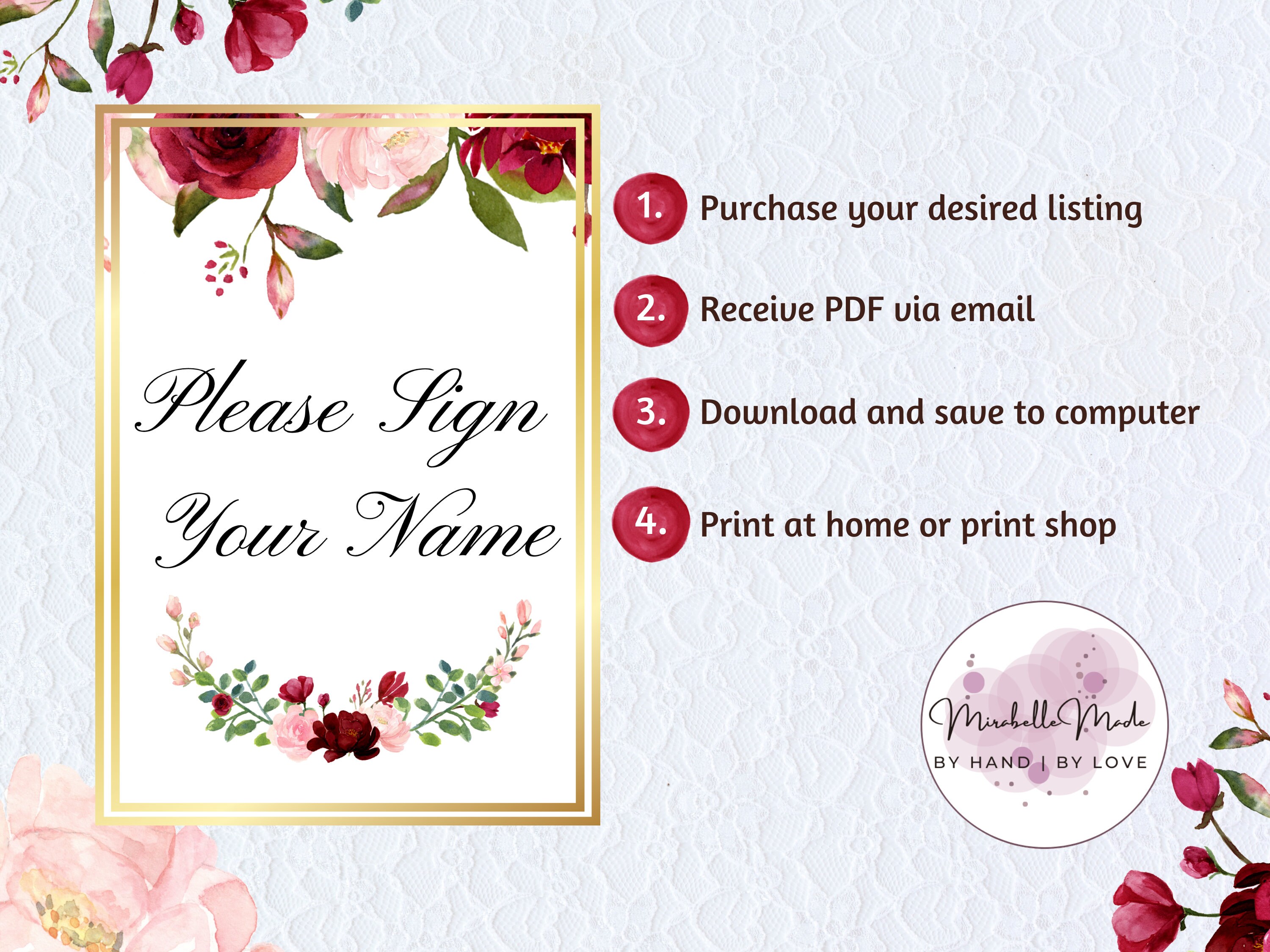 Please Sign Your Name Sign, Burgundy and Blush Wedding Sign, Guest Book ...