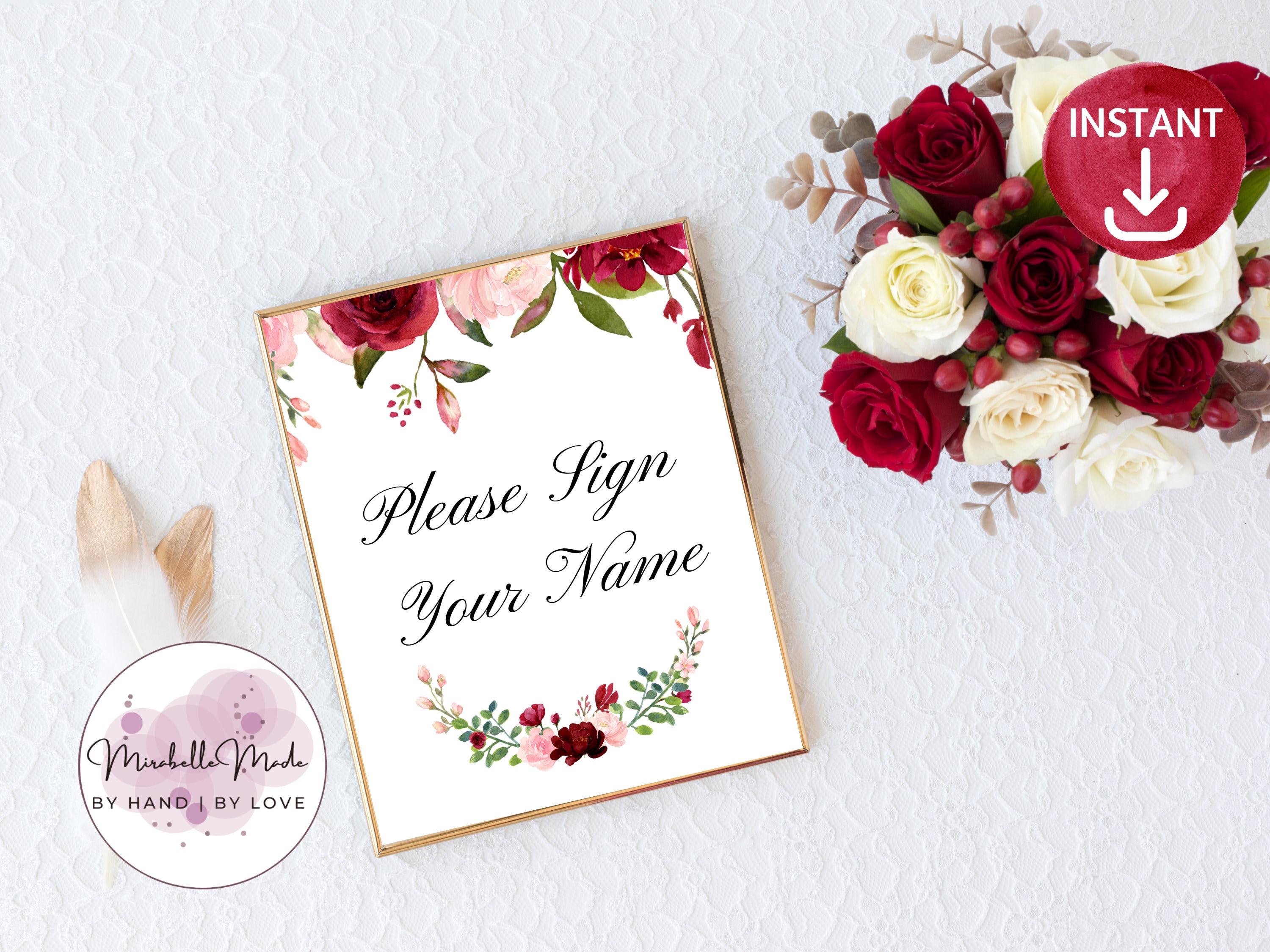 Please Sign Your Name Sign, Burgundy and Blush Wedding Sign, Guest Book ...