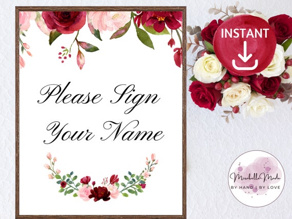 Please Sign Your Name Sign Burgundy and Blush Wedding Sign - Etsy