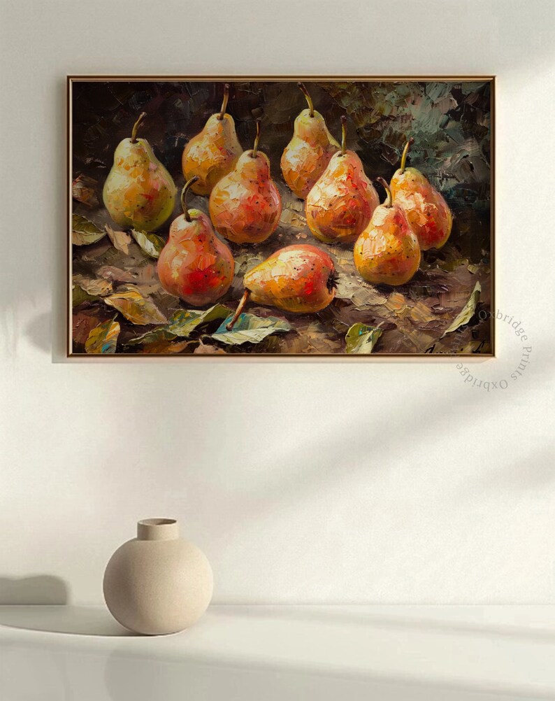 Vintage Kitchen Still Life Painting Moody Pear Wall Art Digital ...