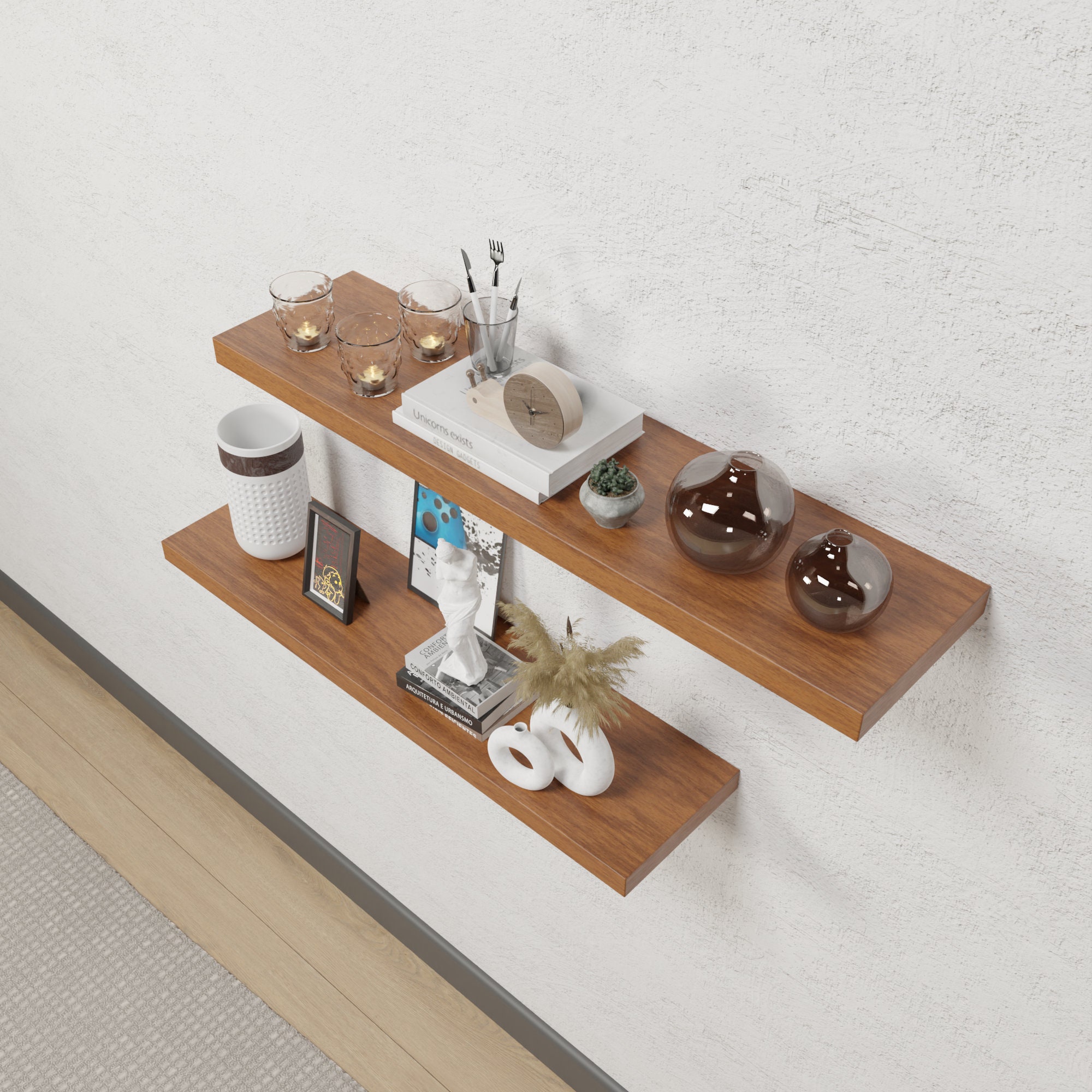 Walnut Floating Shelves, Book Shelves, Floating Wood Shelves, Custom ...