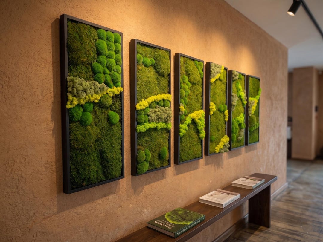 Preserved Moss Wall Art, Large Moss Frame Decor for Office, Real Green ...