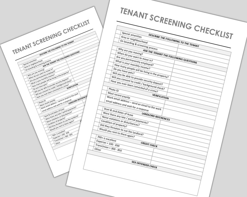 Tenant Screening Checklist - Edit in MS Word - Printable Form - Etsy