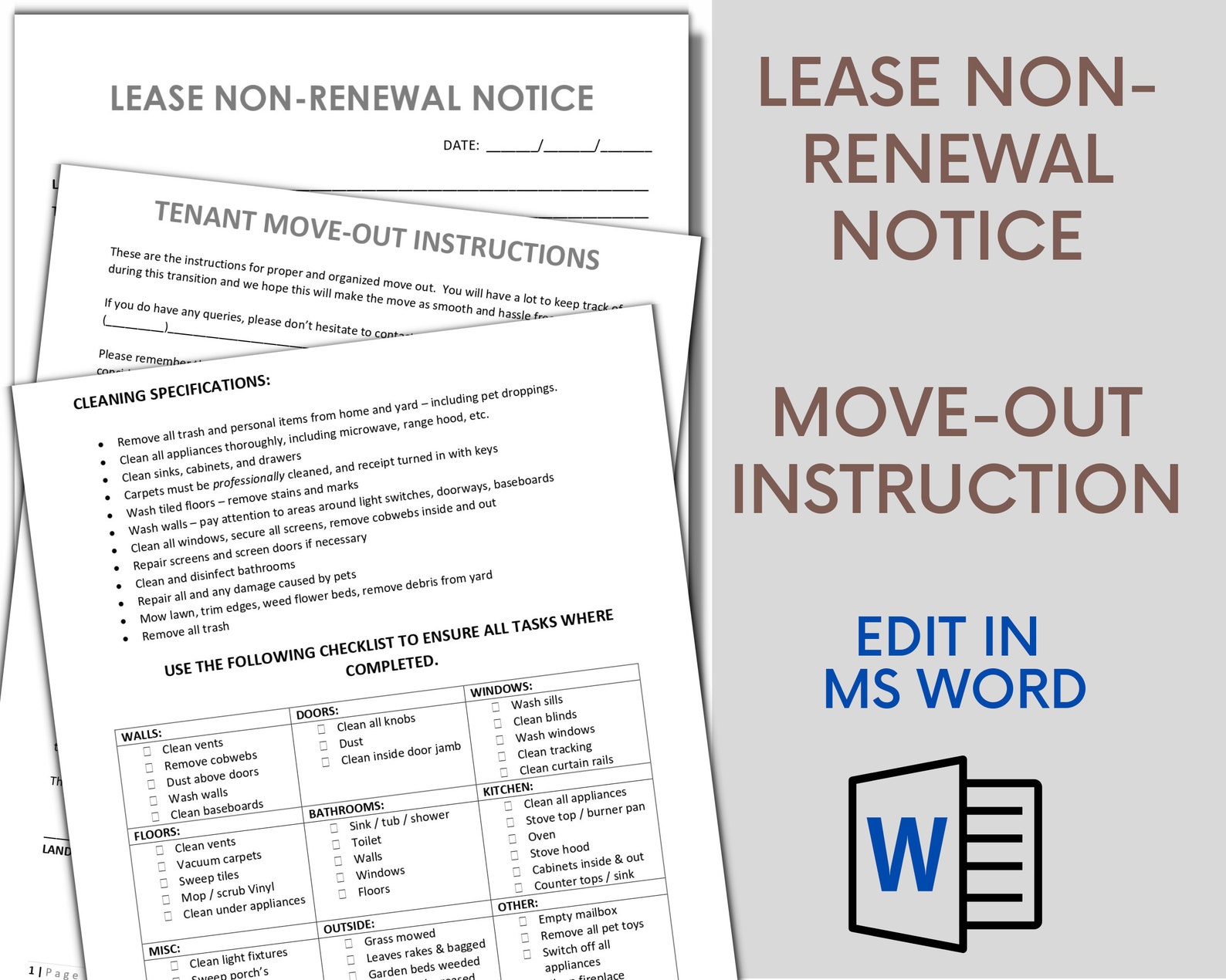 Landlord Non-renewal Notice to Tenant - Move-out Instruction & Cleaning ...