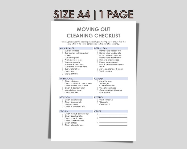 Tenant Moving-out Cleaning Checklist - Edit in MS Word - Etsy