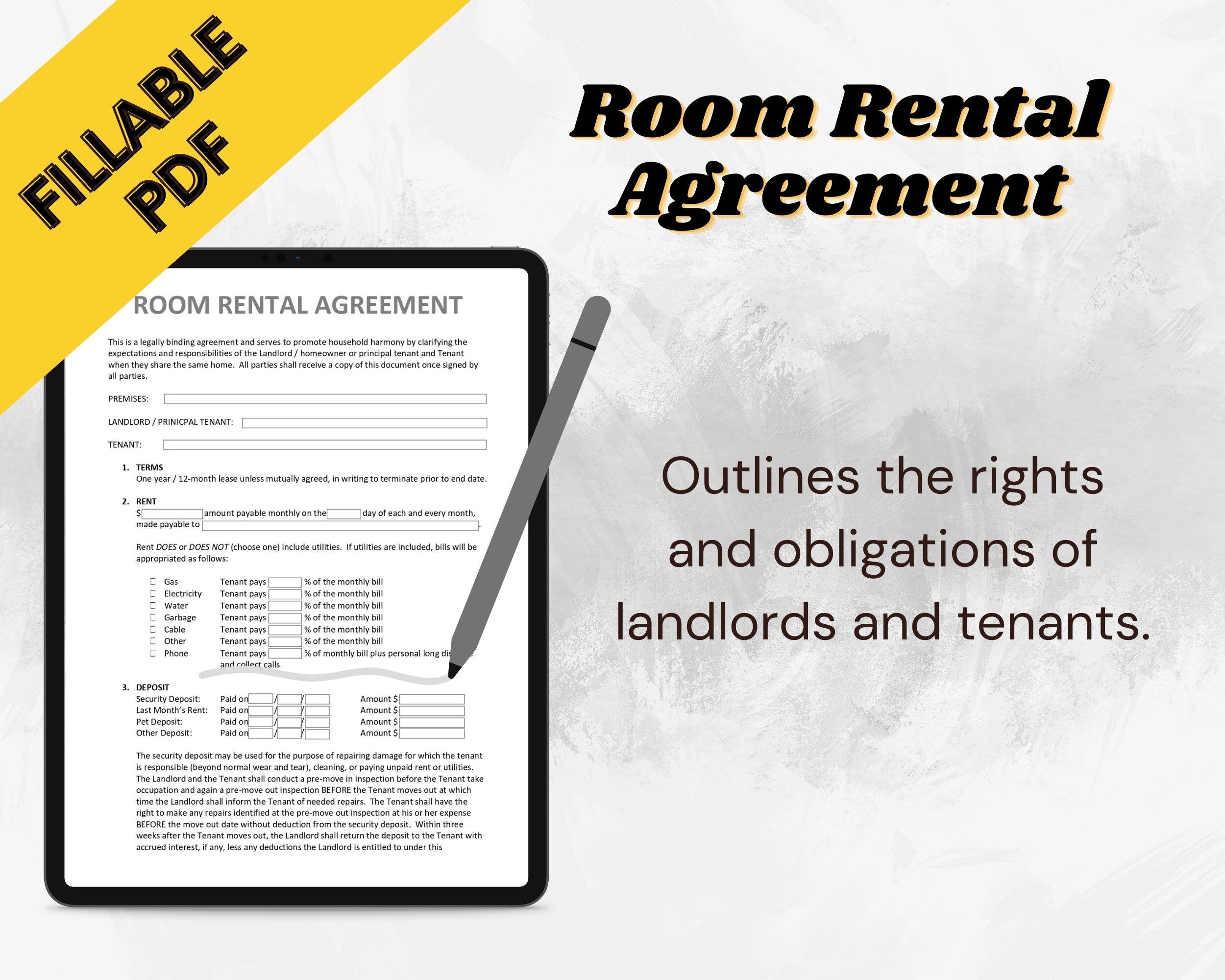 Fillable Room Rental Agreement | Lease Agreement - Share Property ...