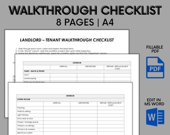 Tenant Move in Move Out Checklist, Landlord Checklist, Walkthrough ...