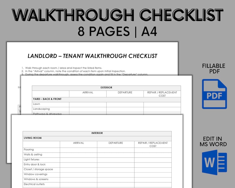 Editable & Printable Walkthrough Inspection Checklist | MS Word ...