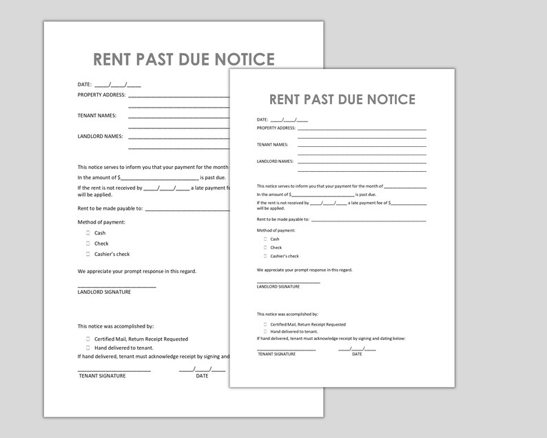 Landlord Notice Rent Past Due to Tenant | Rent Due Notice | Tenant Rent ...