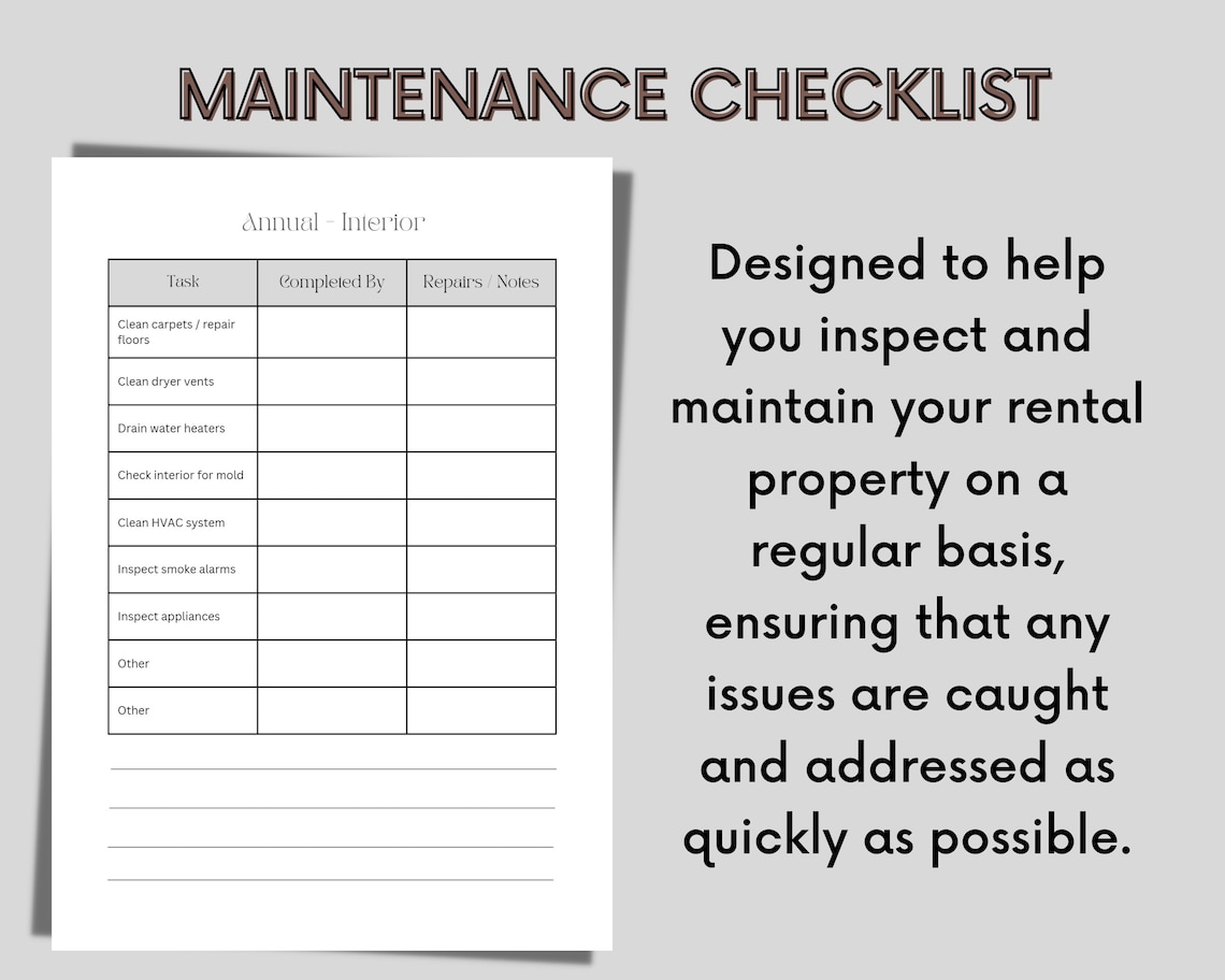Editable Printable Rental Property Maintenance & Repair Checklist ...