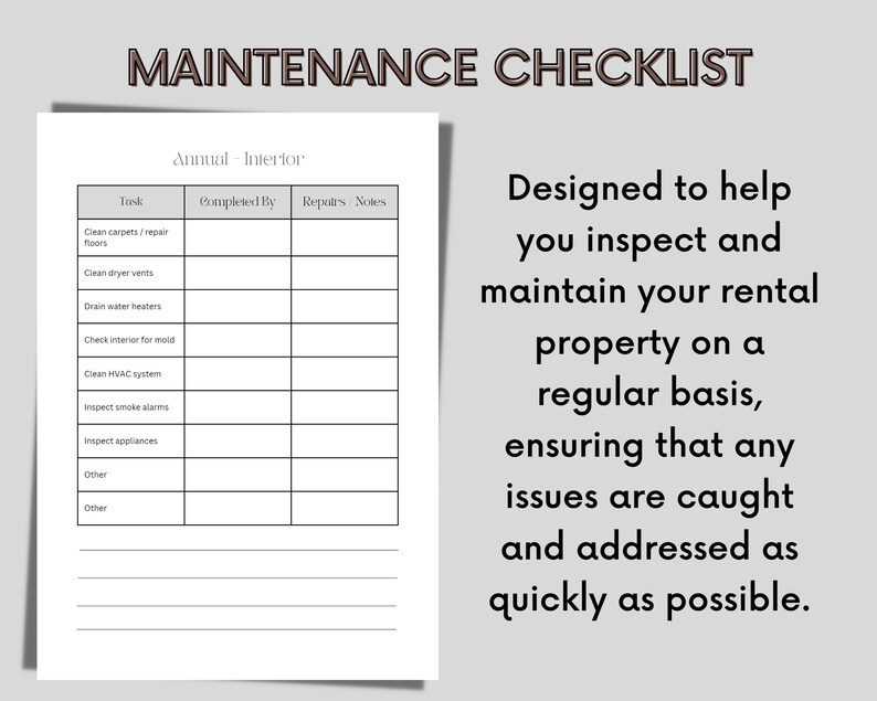 Editable Printable Rental Property Maintenance & Repair Checklist ...