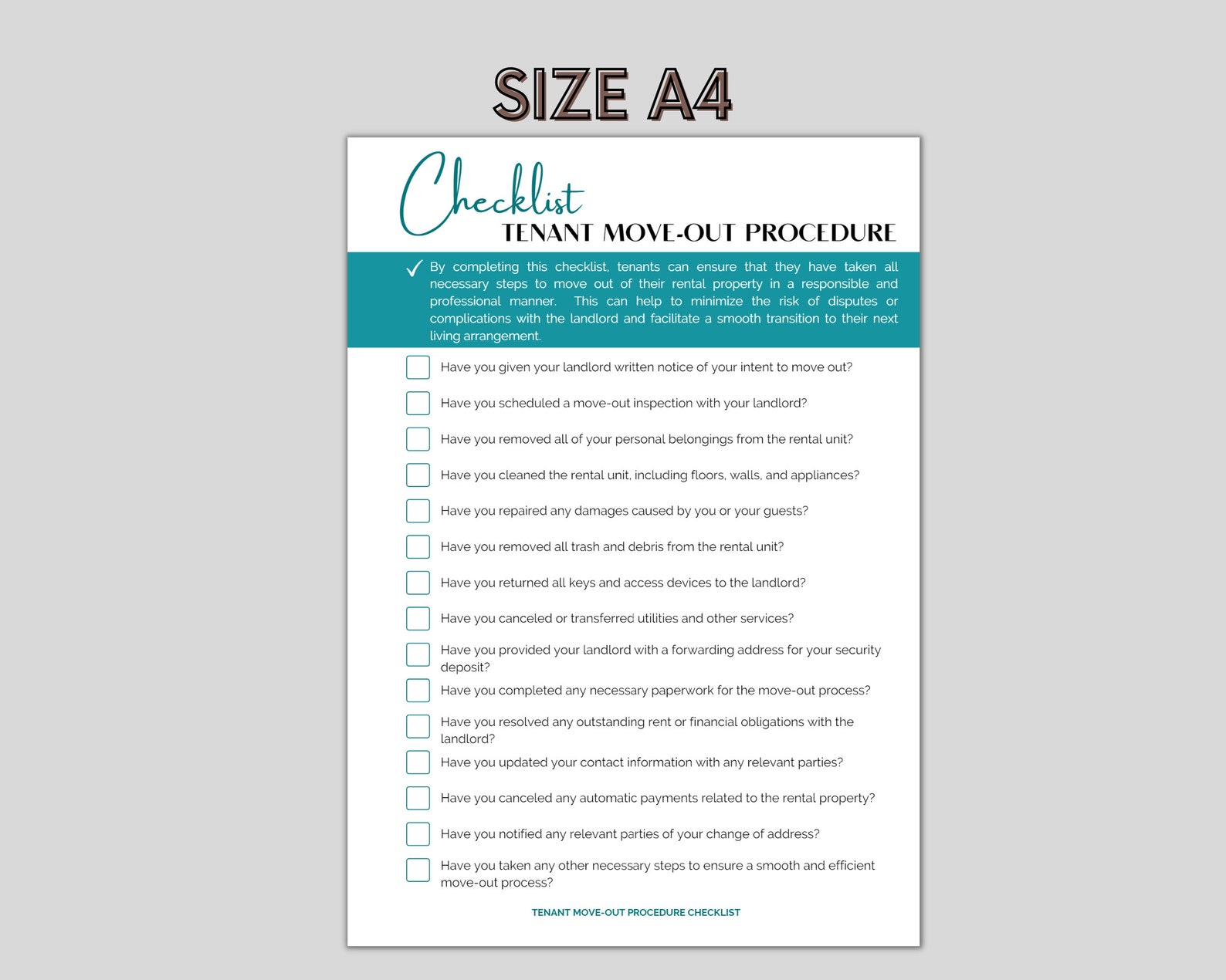 Tenant Move Out Procedure Checklist Tenant Move in Move Out Landlord ...